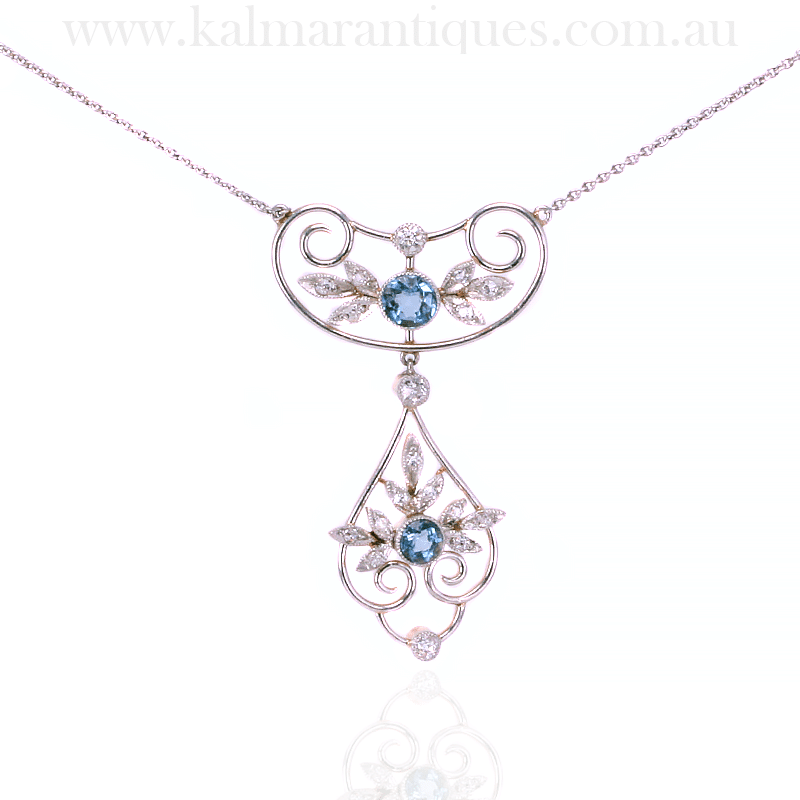 Aquamarine And Diamond 1920s Necklace