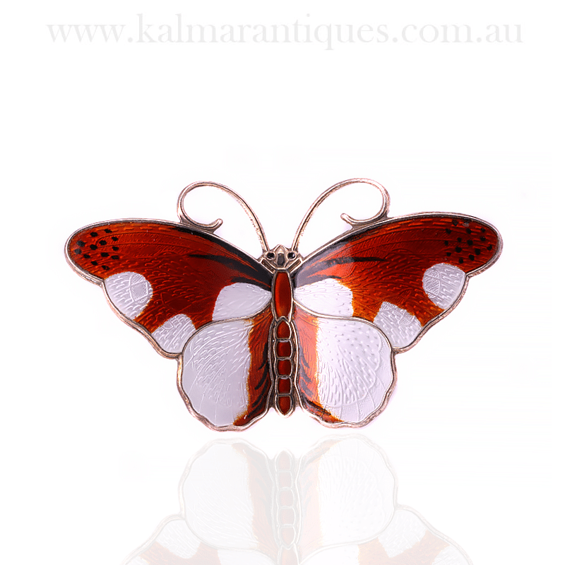 Enamel Butterfly Brooch By Hroar Prydz