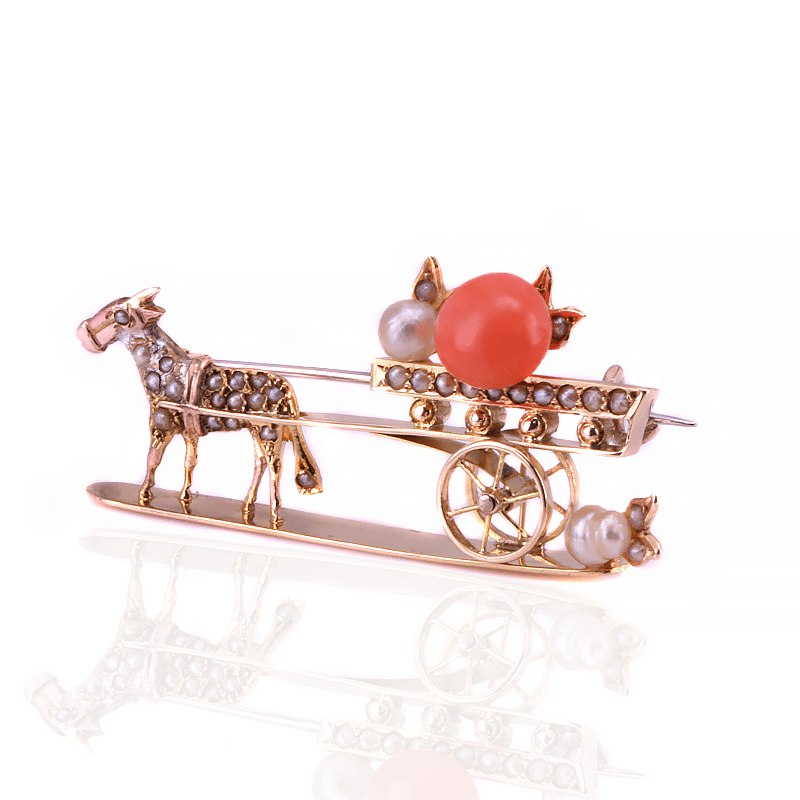Wonderful Antique Donkey And Cart Brooch By S. Schlank & Co